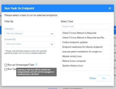 Run Task Including Specific At A Time Unmanaged And Readiness Tasks Jetpatch