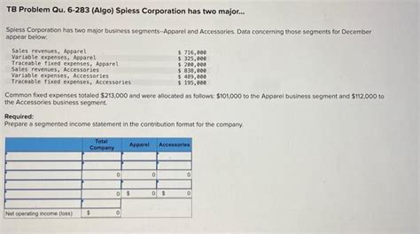 Solved TB Problem Qu Algo Spiess Corporation Has Chegg Com