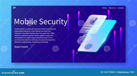 Isometric Mobile Security And Biometrics Identification Concept Fingerprints Facial