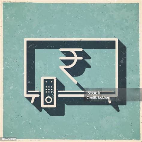인도 루피 기호가 있는 Tv 복고풍 빈티지 스타일의 아이콘 오래된 질감의 종이 Tv 보기에 대한 스톡 벡터 아트 및 기타 이미지 Tv 보기 개념 고대의 Istock