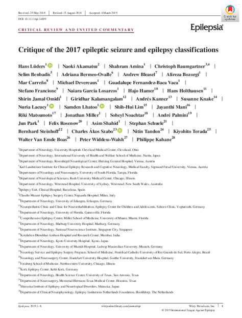 Pdf Critique Of The 2017 Epileptic Seizure And Epilepsy Classifications