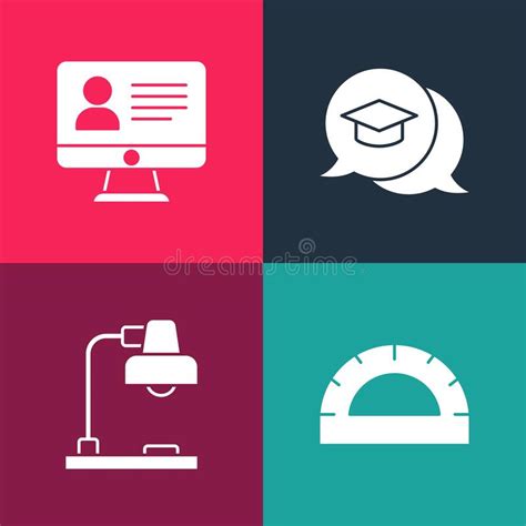 Set Pop Art Protractor Grid Table Lamp Graduation Cap In Speech