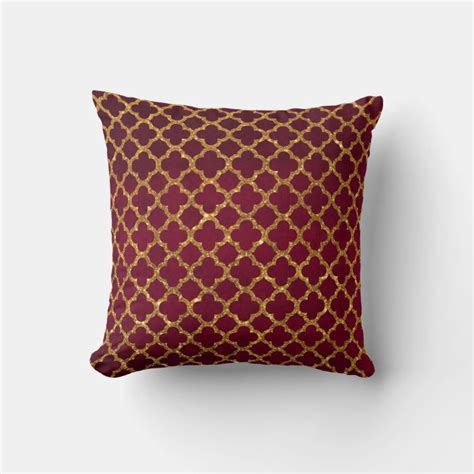 Chic Gold Glitter Quatrefoil Girly Red Burgundy Throw Pillow Zazzle