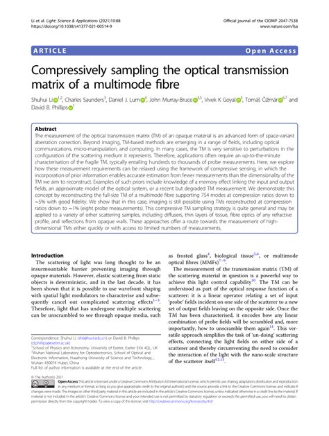 Pdf Compressively Sampling The Optical Transmission Matrix Of A