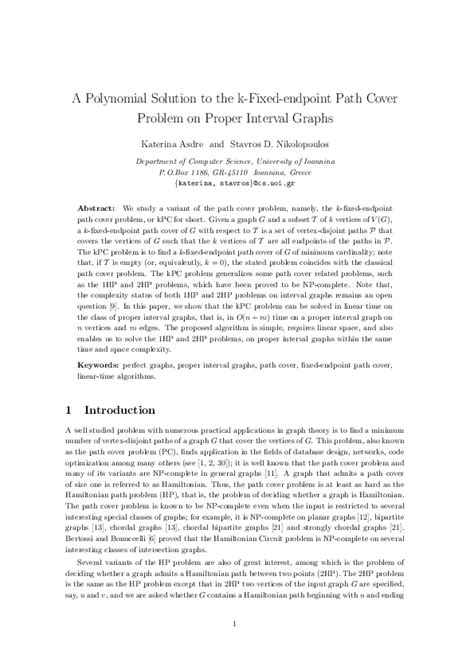 Pdf A Polynomial Solution To The K Fixed Endpoint Path Cover Problem
