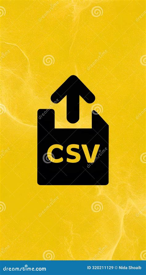 Black Document Icon On Yellow Background With Csv And Arrow Symbol Representing File Transfer