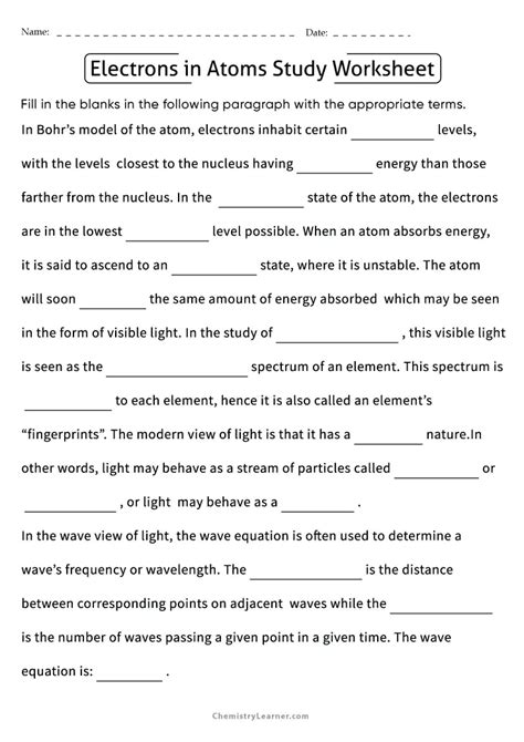 Free Printable Electrons In Atoms Worksheets Worksheets Library