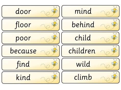 Year 2 Common Exception Words Bee Cards Teaching Resources