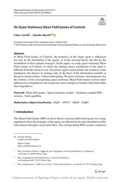 On Quasi Stationary Mean Field Games Of Controls Request Pdf