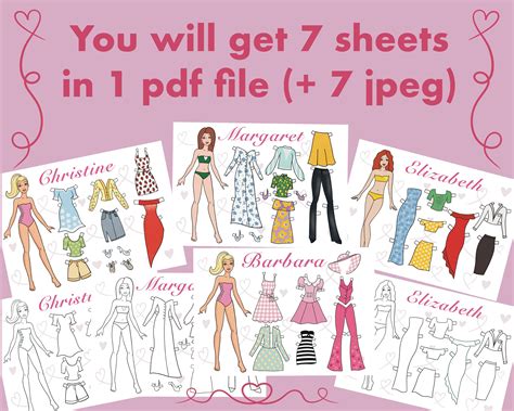 6 Printable Paper Doll Dress Up With Clothes Digital Pdf Dress Up