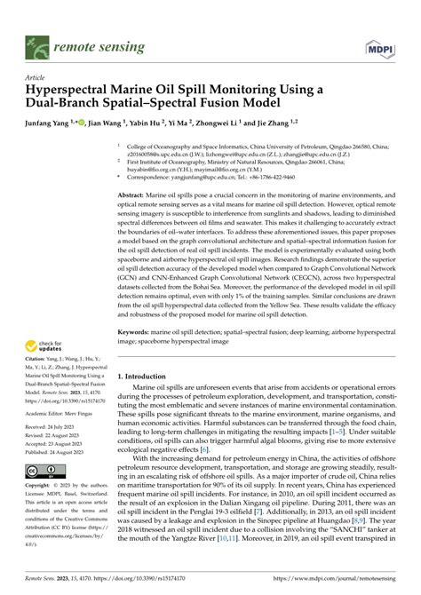 Pdf Hyperspectral Marine Oil Spill Monitoring Using A Dual Branch Spatial Spectral Fusion Model