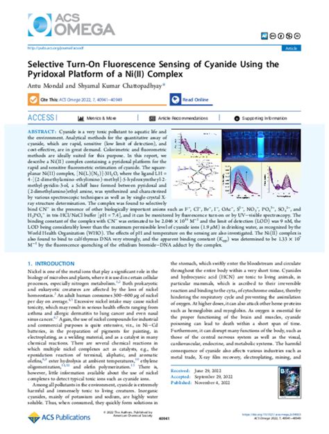Pdf Fluorescent Niii Complex For Cyanide Detection