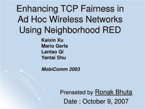 Ppt Enhancing Tcp Fairness In Ad Hoc Wireless Networks Using