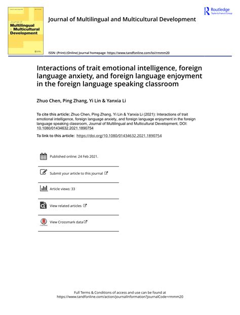Pdf Interactions Of Trait Emotional Intelligence Foreign Language Anxiety And Foreign