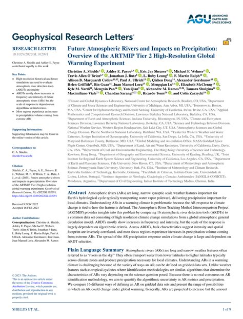 Pdf Future Atmospheric Rivers And Impacts On Precipitation Overview Of The Artmip Tier 2 High