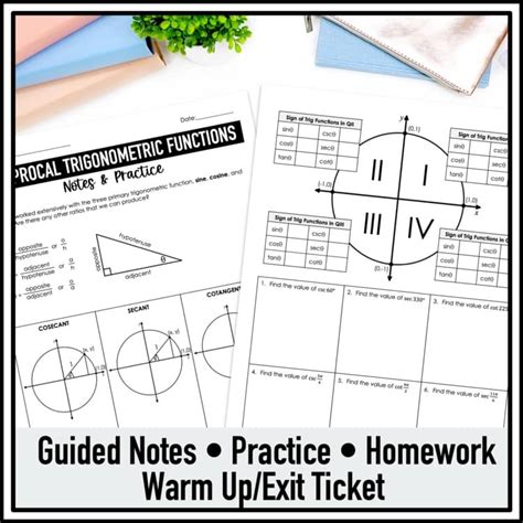 Reciprocal Trigonometric Functions Algebra 2 Lesson Guided Notes Homework