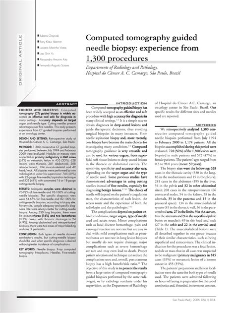 Pdf Computed Tomography Guided Needle Biopsy Experience From 1300