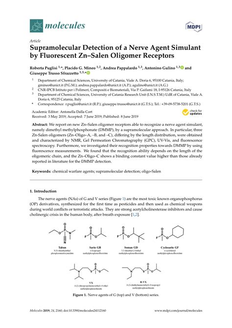 Pdf Supramolecular Detection Of A Nerve Agent Simulant By Fluorescent Zn Salen Oligomer Receptors