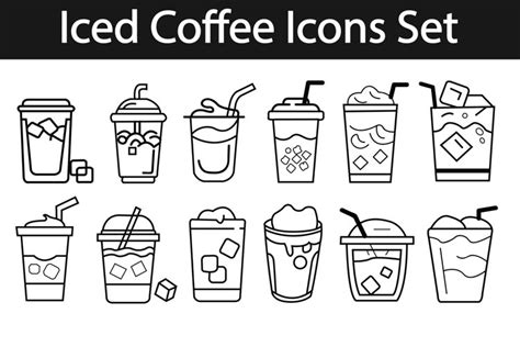 Iced Coffee Icons Outline Style Iced Coffee Vector
