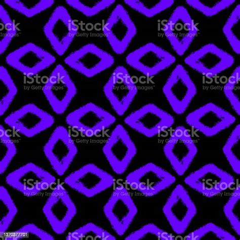 어두운 검은 색 배경에 고립 된 밝은 파란색 잉크 마름모 흑백 기하학적 원활한 패턴 벡터 간단한 평면 그래픽 손으로 그린 그림