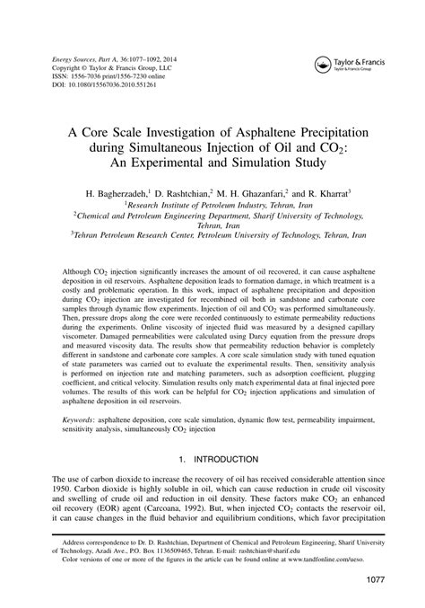 Pdf A Core Scale Investigation Of Asphaltene Precipitation During Simultaneous Injection Of