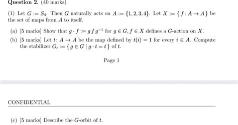 Solved 1 Let G S4 Then G Naturally Acts On A 1 2 3 4 Chegg Com