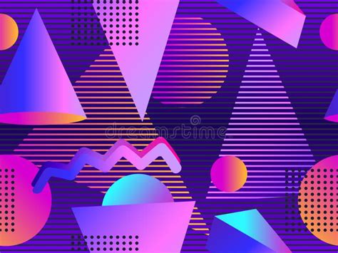 Retro Futurism Seamless Pattern Geometric Elements Memphis In The Style Of 80`s Synthwave