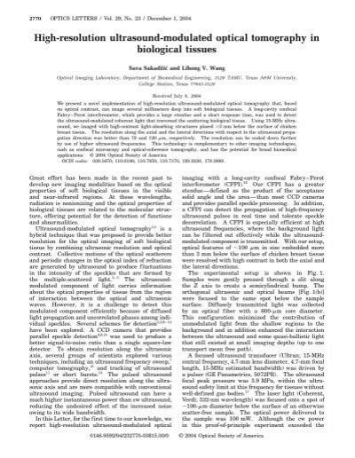 High Resolution Ultrasound Modulated Optical Tomography In