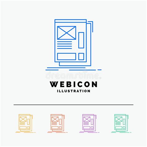 Wire Framing Web Layout Development 5 Color Line Web Icon Template Isolated On White Vector