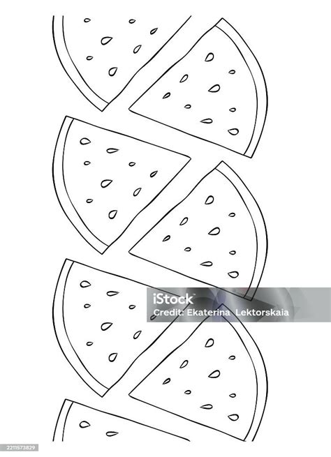 수박 슬라이스 완벽 한 수직 벡터 테두리입니다 그래픽 라인 잉크 여름 과일 반복 패턴 배너 포스터 포장지 스티커 인쇄 현대적인 섬유 디자인 0명에 대한 스톡 벡터 아트 및