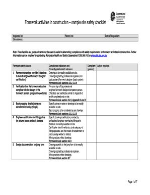 Construction Formwork Safety Checklist Blank Fillable Template Fill Out Print And Download