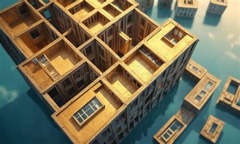 3d Building With Grid Like Pattern Windows And Central Open Space