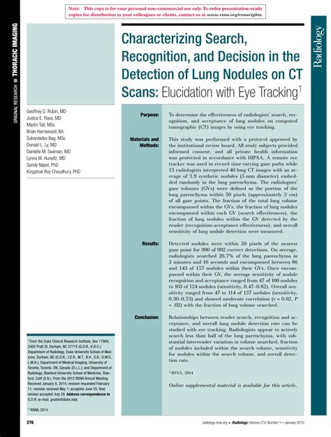 Pdf Characterizing Search Recognition And Decision In The Detection Of Lung Nodules On Ct