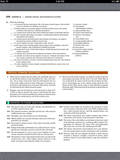 Principles Of Anatomy And Physiology Chapter Sensory Motor And Integrative Systems B