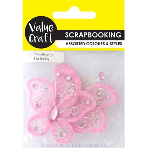 Craft Mini Butterfly 50mm 3pk Pink Discount Craft