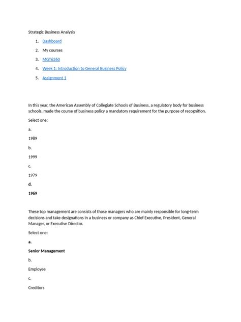 Strategic Business Analysis Test 1 Pdf Policy Business