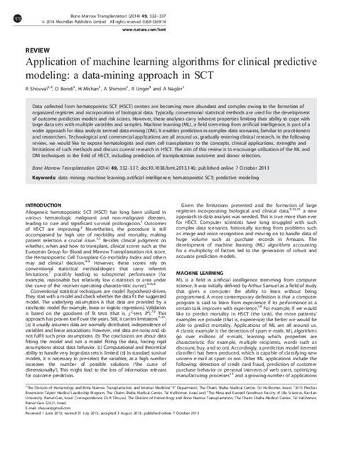 Pdf Application Of Machine Learning Algorithms For Clinical Predictive Modeling A Data Mining