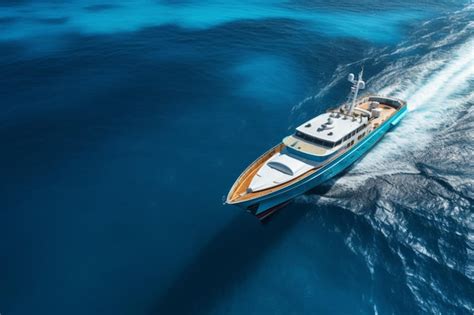 Premium Ai Image Boat Cruising Anchoring In High Speed Open Blue Sea