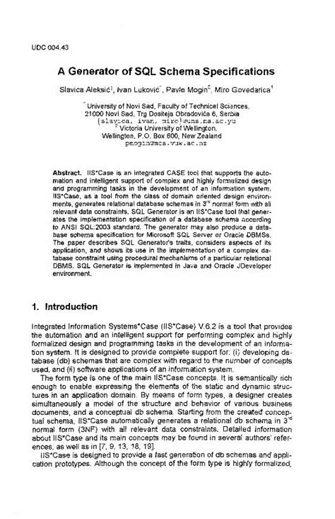 Pdf A Generator Ofsql Schema Specifications · 20002005 With