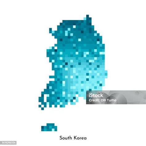 한국지도의 단순한 얼음 같은 파란색 모양을 가진 벡터 고립 된 기하학적 삽화 Nft 템플릿의 픽셀 아트 스타일입니다 흰색 배경에