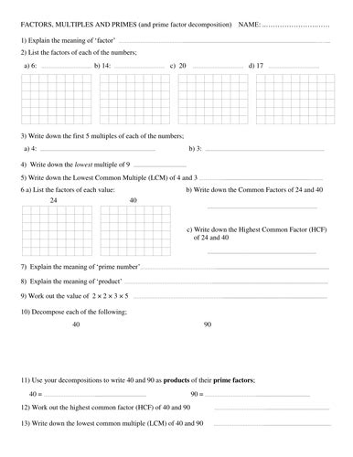 Factors Multiples And Primes Teaching Resources