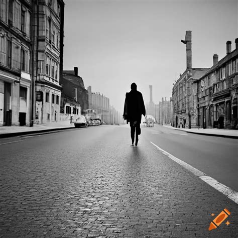 Person Walking Down A Road In Black And White On Craiyon