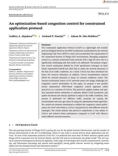 Pdf An Optimization‐based Congestion Control For Constrained Application Protocol
