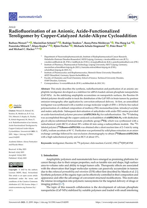 Pdf Radiofluorination Of An Anionic Azide Functionalized Teroligomer