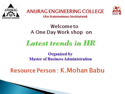 a one day workshop on latest trends in hr anurag engineering college