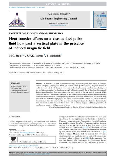 Pdf Heat Transfer Effects On A Viscous Dissipative Fluid Flow Past A Vertical Plate In The