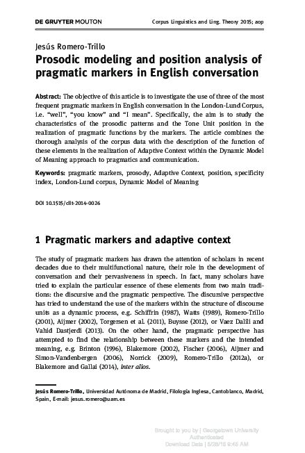 Pdf Prosodic Modeling And Position Analysis Of Pragmatic Markers In