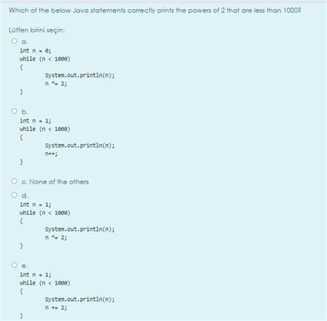 Solved Which Of The Below Java Statements Correctly Prints