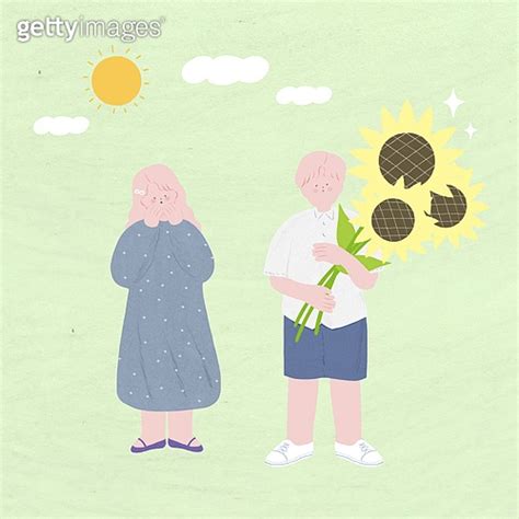 커플 썸 인간관계 로맨스 컨셉 데이트 해바라기 이미지 Jv12122668 게티이미지뱅크