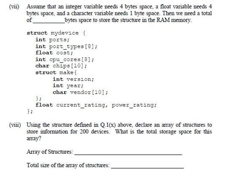 solved vii assume that an integer variable needs 4 bytes